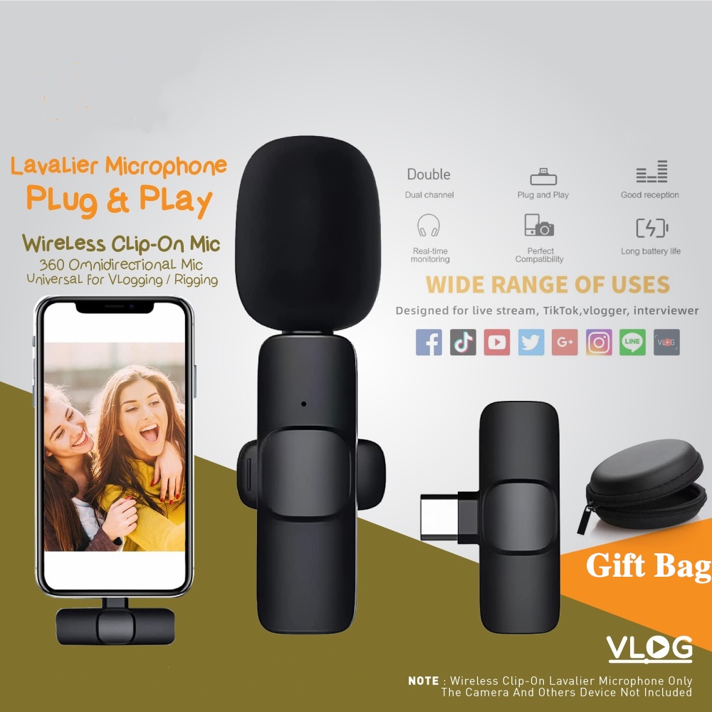 Techknight Lavalier Mic Portable Wireless Microphone Audio Video ...